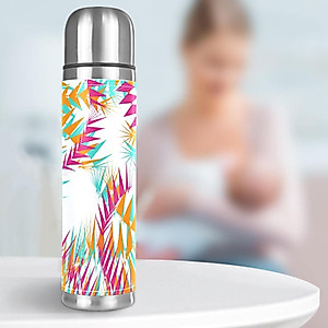 Stainless Steel Leather Vacuum Insulated Mug Abstract Texture Thermos Water Bottle for Hot and Cold Drinks Kids Adults 16 Oz
