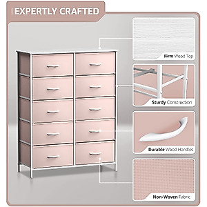 Sorbus Kids Dresser with 10 Drawers - Storage Unit Organizer Chest for Clothes - Bedroom, Kids Room, Nursery, & Closet (Pink, 34 x 12 x 47-10 Drawer)