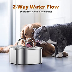 DOOOB Cat Water Fountain,3.2L/108OZ Square Stainless Steel Pet Water Dispenser Metal Dog Drinking Fountains Water Bowl with 3 Replacement Filters Ultra-Quiet Pump and Waterproof Food Mats