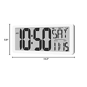 TXL Atomic Clock with Backlight, 14.2" Digital Wall Clock Large Display, Battery Operated Digital Alarm Clock with Day, Date & Temperature, Count Up Down Timer Clock for Home, Office