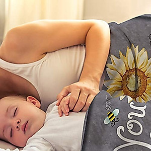 Ultra Soft Flannel Fleece Bed Blanket You are My Sunshine Bees Sunflower Throw Blanket All Season Warm Fuzzy Light Weight Cozy Plush Blankets for Living Room/Bedroom 40 x 50 inches