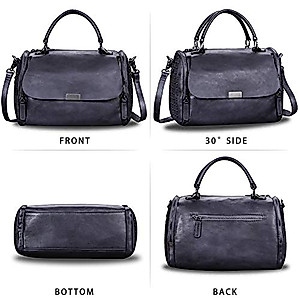 IVTG Genuine Leather Satchel Bag for Women Vintage Handmade Top Handle Crossbody Handbag (Black)