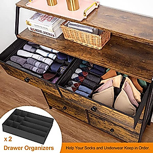 REAHOME 8 Drawer Dresser for Bedroom with Shelves Large Storage Organizer Unit for Closet Living Room Entryway Office Sturdy Steel Frame Wooden Top with Two Additional Drawer Organizers(Rustic)TXK8R2