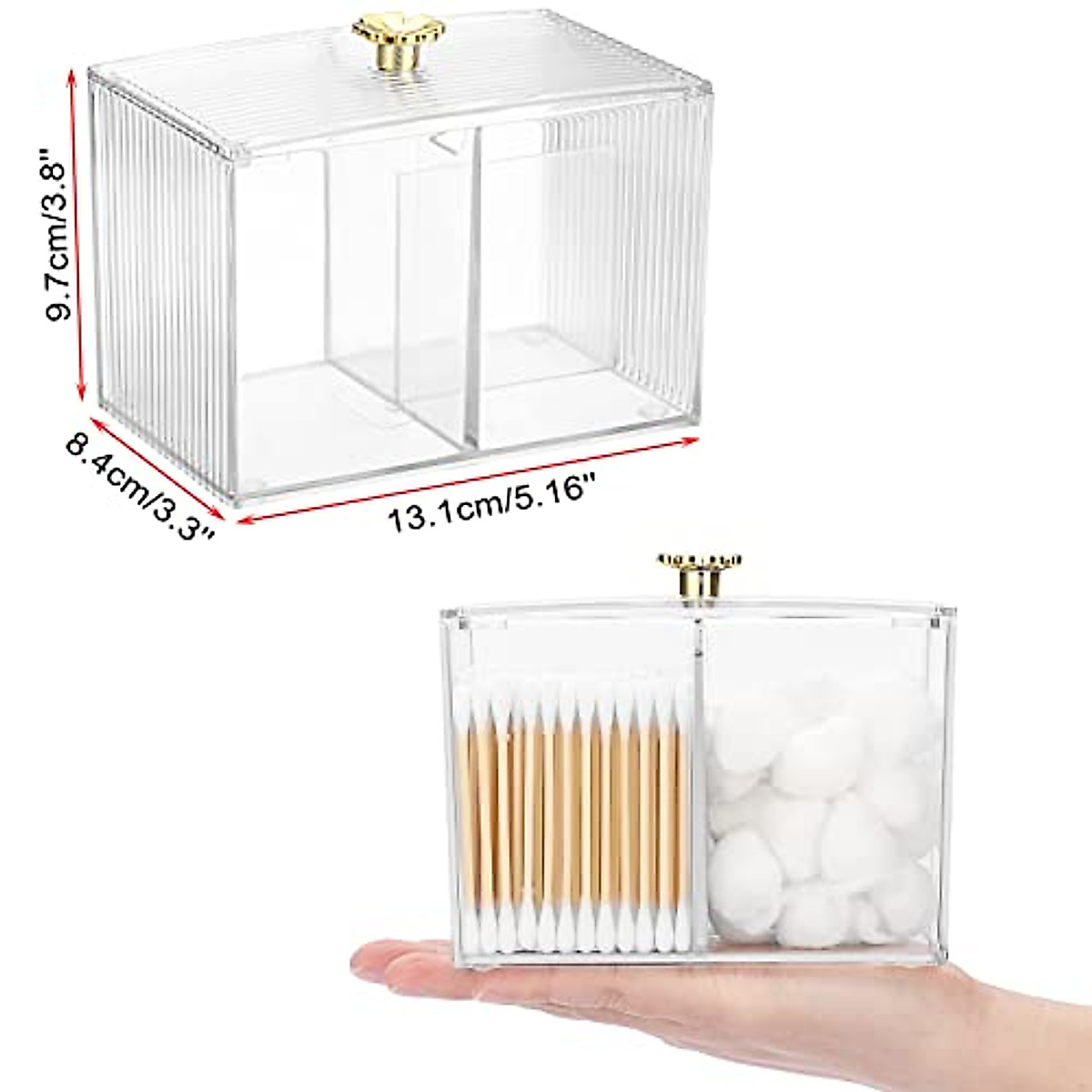 Hipiwe Acrylic Q-tip Holder with Lid- 3 Sections Bathroom Dispenser Jar Cotton Ball and Swab Organizer Plastic Apothecary Jar Makeup Storage Canister Box for Cotton Rounds Pads Floss