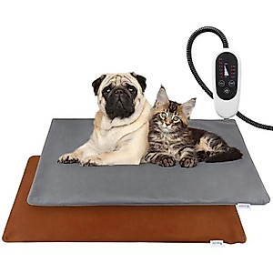 petizer Pet Heating Pad with 2 Removable Covers, 28" L 16" W Dog Heated Mat with Timer, 6 Level Adjustable Temperature Setting, Chew Resistant Cord, for Cats Dogs Puppy Indoor