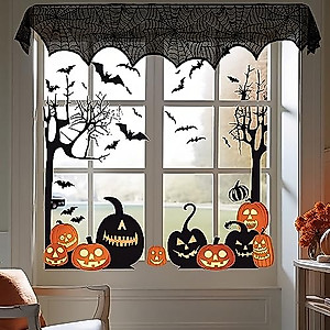 AerWo Halloween Decorations Black Lace Spiderweb Fireplace Mantle Scarf Cover for Halloween Mantle Decor Festive Party Supplies,18 x 98 inch 45 X 243cm 18 x 96 inch