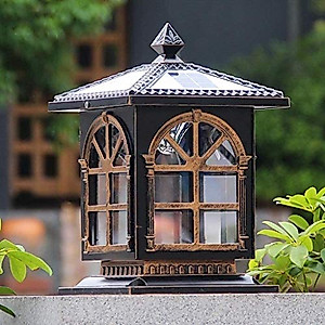 SPNEC Column Headlights, Solar Outdoor Lights, Garden Lights Home Waterproof, Vintage Aluminum Villa Terrace Landscape