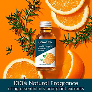 Grove Co. Multi-Purpose Cleaner, Refill Concentrate (2 x 1 Oz) + Glass Spray Bottle (16 Oz), Plant-based Household Cleaning Supplies Bundle, No Plastic Waste, 100% Natural Orange & Rosemary Scent