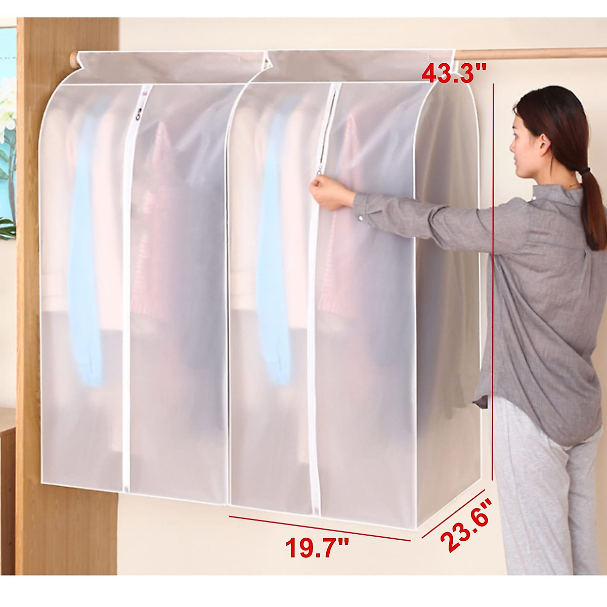 43'' Extra Large Clear Hanging Garment Bags for Closet Storage Bottom Enclosed Garment Rack Cover Sealed Wardrobe Clothes Protector for Coats, Suits, Dresses (Rack not Included), 2 Packs