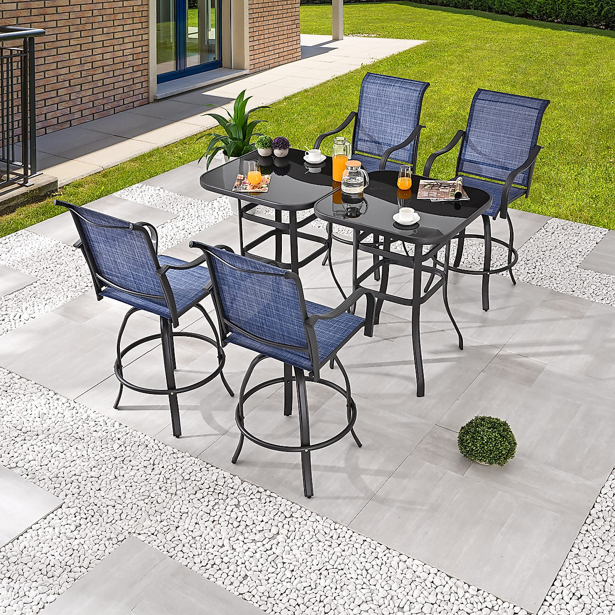 LOKATSE HOME Outdoor Swivel Bistro Stool Set of 4 for Balcony, Poolside, Backyard, Garden, Blue
