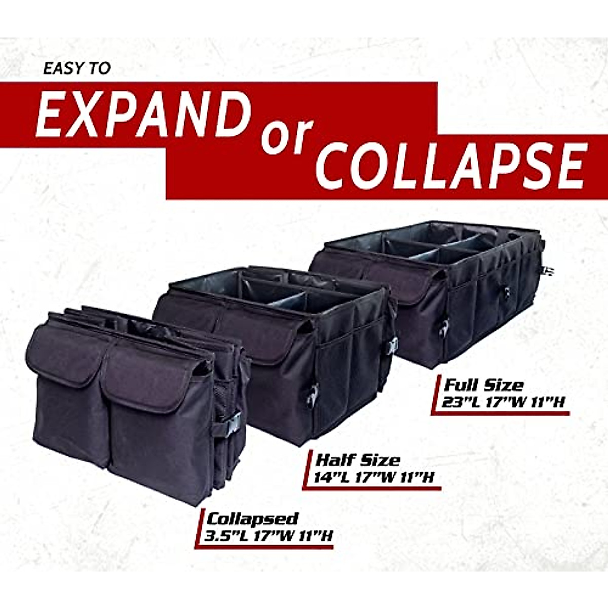 Magnelex Car Trunk Organizer - Large Collapsible Multi Compartment Car Storage Organizer for Sedan, SUV, Truck. 12 Pockets and Heavy Duty Adjustable Straps. Car Accessories for Women and Men