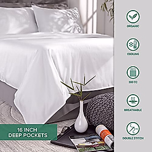 Pure Bamboo Queen Bed Sheet Set, Genuine 100% Organic Viscose Derived from Bamboo, Luxuriously Soft & Cooling, Double Stitching, Lifetime Quality Promise (Queen, White)