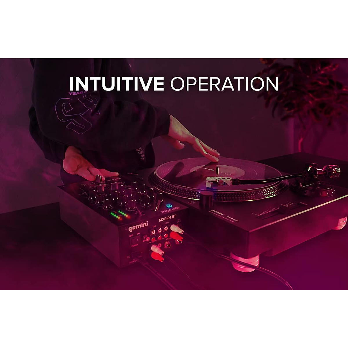 Gemini Sound MXR-01BT Professional Bluetooth 2-Channel DJ Mixer 3-Band EQ and Gain 2 Phono/Line Stereo Channels Crossfader Curve and Reverse Switches Microphone Input Headphone Output Master Outputs