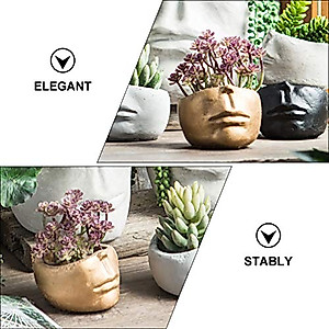Cabilock 1pc Flowerpot Flower Pot Vase Head Face Vase Desk Flower Pot Desktop Flower Pot Cute Head Planter Decorative Plant Pot Creative Planter Bonsai Pots Cement Pearlescent Makeup