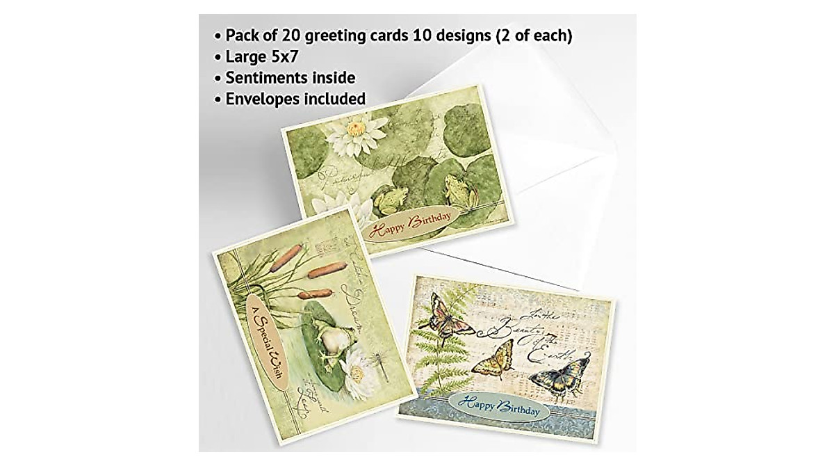 Nature's Sanctuary Birthday Cards Set of 20 - Vibrant Watercolor Designs