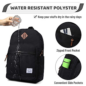 VASCHY School Backpack, Water Resistant Casual Daypack Travel Backpack Bookbag for Men Women with Padded Laptop Sleeve Black
