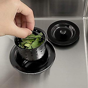 Zeesink Kitchen Sink Drain Assembly,Black Sink Strainer with Removable Basket,Fit for Kitchen Sink Opening Size 3 1/2",Black Color