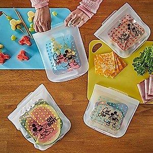Pyrex Platinum Silicone Food Grade Reusable Storage Bag, Bundle 4-Pack Large and Small | Mickey Mouse | Eco-Friendly | Cook, Store, Sous Vide, or Freeze | Dishwasher, Freezer, and Microwave Safe