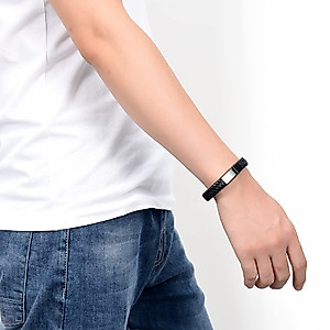 Imrsanl Cremation Jewelry Urn Bracelet for Ashes Memorial Braided Leather Urn Bracelet Wristband for Ashes of Loved Ones Keepsake Cuff Bangle Jewelry for Women Men (Black-20cm/7.87inch)