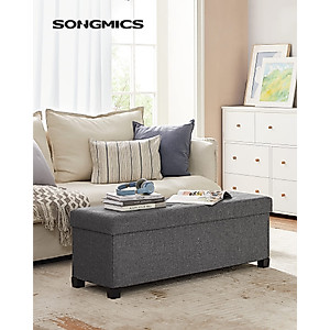 SONGMICS Storage Ottoman, Folding Storage Bench, Ottoman with Storage, Storage Ottoman Bench, for Living Room, Bedroom, 15 x 43.3 x 15.7 Inches, Dark Gray ULSF018G01