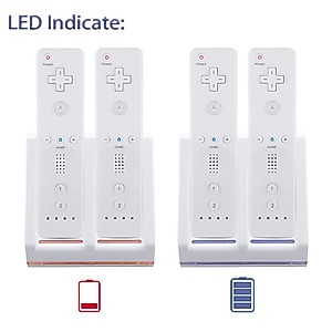 Wii Remote Charger, 2 in 1 Charging Station Charger Dock with 2 Pack 2800mAh Rechargeable Battery Fit for Wii/Wii U Remote Controller