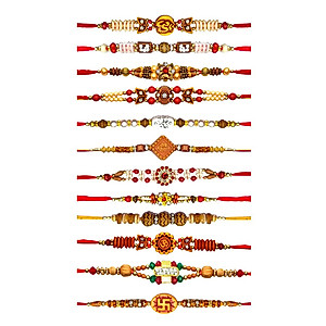 Tuelip Set of 12 Premium Rakhi Set, Rakhi for Brother and Bhabhi, Rakhi Bracelet, Rakhi Thread Rakhee for Brother Raksha Bandhan Bracelet Bhaiya Bhabhi (Pack of 12)