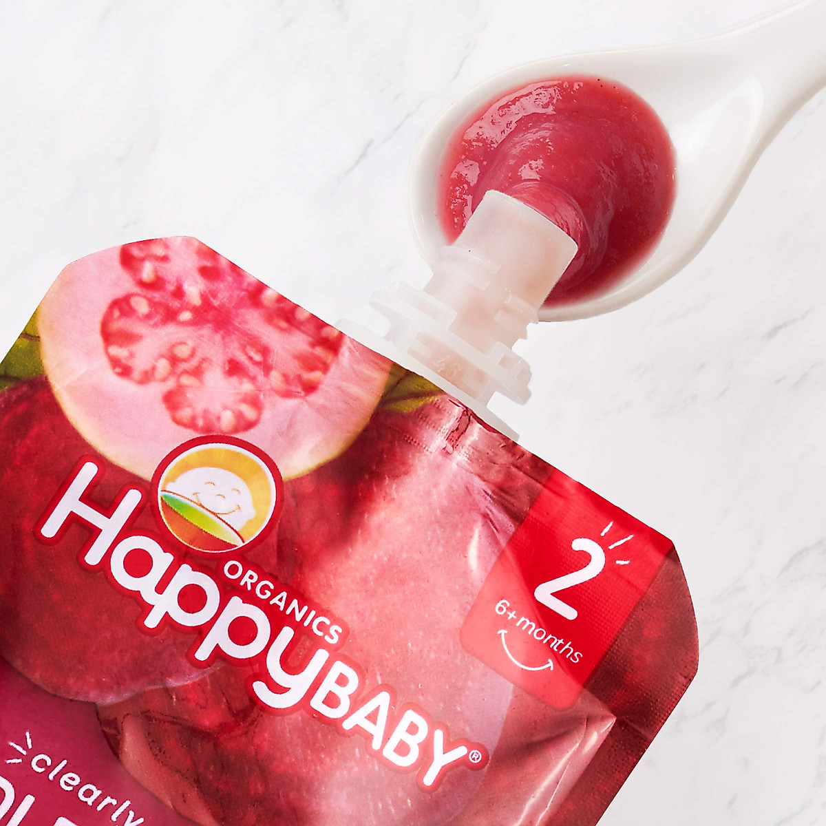 Happy Baby Organics Stage 2 Baby Food Pouches, Gluten Free, Vegan & Healthy Snack, Clearly Crafted Fruit & Veggie Puree, Apples, Guavas & Beets, 4 Ounces (Pack of 16)