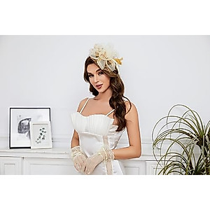 GurZinn Fascinator Hat Veil Kentucky Derby Hat Tea Party Bridal Wedding Veil Pillbox Hat and Lace Bowknot Gloves for Women