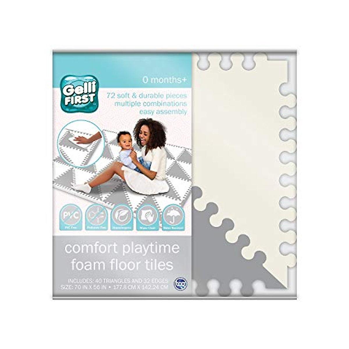 Gelli Mat - Comfort Playtime Foam - 72 Piece Baby Play Mat Interlocking Foam Floor Tiles - Grey/White. Multiple Creative Designs. Water-Resistant, Non-Toxic, Hypoallergenic. Great for any Room!