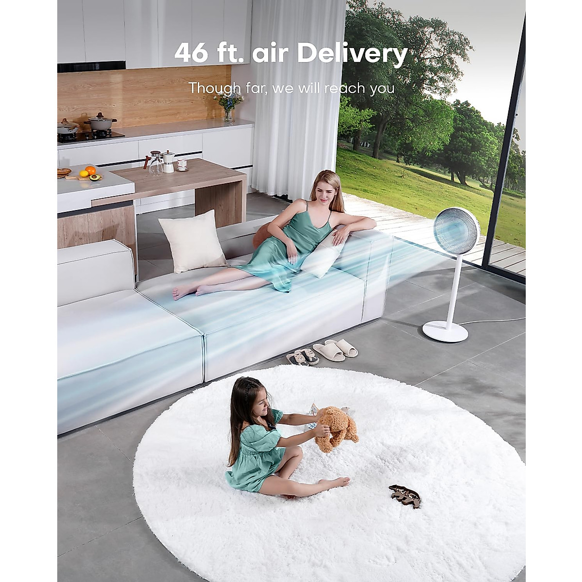 Ofuzzi Breeze 10 Smart Pedestal Fan for Bedroom, Smart Fans works with Alexa/Google, 27db Pedestal Fan for Indoors, 100 Speeds, 140° Oscillating Fan, 46ft Vented Portable Stand Fan for Quiet Spaces