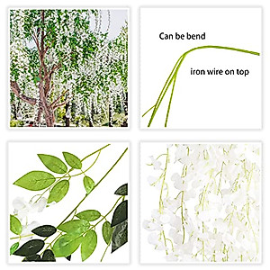 CEWOR 14pcs Wisteria Hanging Flowers 3.6ft Artificial Wisteria Vines Fake Hanging Garland Silk Flowers for Wedding Garden Outdoor Party Home Wall Decoration (White)