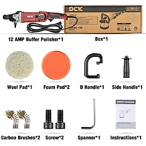 DCK Buffer Polisher, 7-Inch Buffer Waxer, 8 Variable Speeds 600-3500 RPM, Detachable Handle, Soft Start, Ideal polisher for Polishing Car/Boats, Marble Waxing, 2 Sponge Pads & 1 Wool Pad (KSP05-180)
