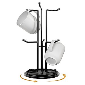 Bulado Mug Tree for Large Mugs, 360° Rotated Coffee Mug Holder, Metal Mug Tree for Counter Large Mugs 6, Coffee Cup Holder for Countertop for Easy Grab and Drop, Mug Stand for Coffee Bar Kitchen