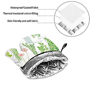 Springtime Herb Garden Heat-Resistant Oven Mitts and Pot Holders 4-Piece Set, Suitable for Kitchen Cooking, Outdoor Grilling