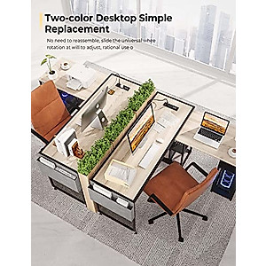 55" L Shaped Computer Desk with Power Outlets for Home Office Desks, Wooden Gaming Desk with Storage Shelves/Bag, Modern Simple Corner Desk for Small Space Student Study Writing L Shaped Desk, Oak