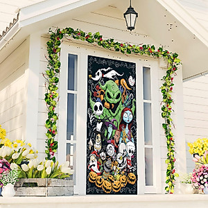 Nightmare Before Christmas Halloween Door Cover Jack Skellington Photo Backdrop Halloween Birthday Party Decorations and Supplies for Home