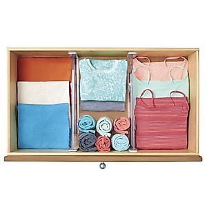 iDesign Drawer Dividers, Deep Adjustable Organiser System Made of Durable Plastic, Set of 2 Drawer Inserts for Wardrobe, Clear, 62420EU