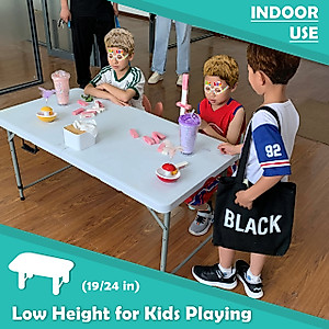 Go-Trio Folding Tables 4 Foot Small, Foldable Table Adjustable Height Desk, Card Table Indoor Outdoor, Portable Plastic Picnic Party Dining Camping Bar Low Tables, Fold in Half Heavy Duty, White