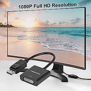 FEMORO DisplayPort to DVI Adapter 5-Pack, Display Port DP to DVI-I Adapter 1080P for All DP Port Computer, Laptop, Desktop - Black