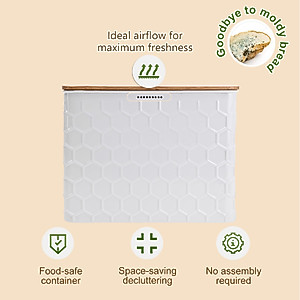 NIKKY HOME Extra Large Space Saving Farmhouse Bread Box With Wood Lid - Holds 2 Loaves - Vertical Breadbox Bread Storage Bin Holder for Kitchen Countertop, White