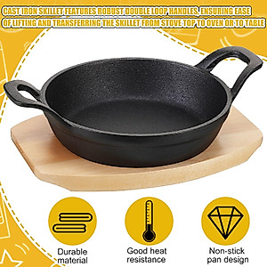 FoldTier 2 Set Small Cast Iron Skillets Mini Round Cast Iron Skillets Set 6.3 Inch 4.9 Inch Skillet Fajita Plate with Wooden Base Steak Skillet Dish Pan for Kitchen Restaurant Barbecue(6.3 Inches)