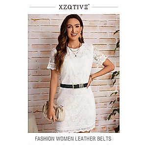 XZQTIVE Plus Size Women's Leather Belts for Jeans Pants Dress Fashion Ladies Waist Belt with Square Gold Buckle,black