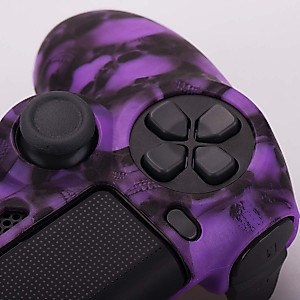 YoRHa Water Transfer Printing Skull Silicone Cover Skin Case for Sony PS4/slim/Pro Dualshock 4 Controller x 1(Purple) with Pro Thumb Grips x 8