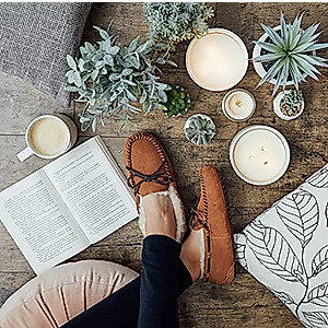 Dearfoams Women's Fireside Water Resistant Indoor/Outdoor Shearling Victoria Moccasin with Tie Slipper, Chestnut,8