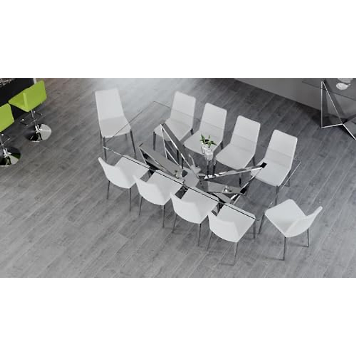 ZURI Modern Serra 94" Dining Table - Clear Glass with Polished Stainless Steel Base