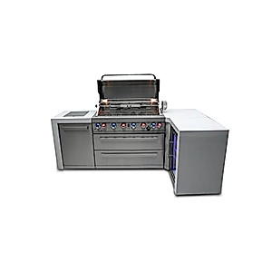 Mont Alpi MAi805-D90FC 44-inch 6-Burner 115000 BTU 90 Degree Corner Deluxe Stainless Steel Gas Outdoor Barbecue Island Grill w/Lockable Compact Refrigerator + Infrared Side Burner + Rotisserie Kit