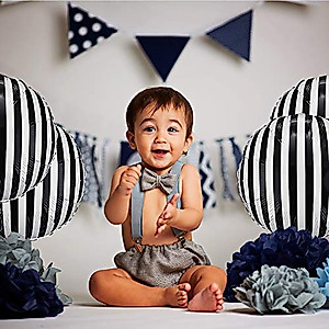 12 Pieces 18 Inch Black and White Striped Balloons Decoration Foil Mylar Balloons Aluminum Helium Balloons for Birthday Party, Baby Shower, Halloween, Ceremonies, Holiday Parties Decoration