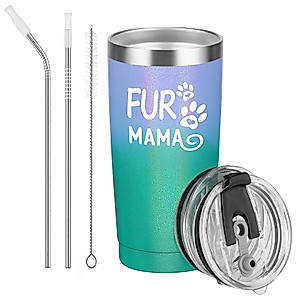 Cpskup Gifts for Mom, Fur Mama Stainless Steel Travel Tumbler, Mom Gifts for Mama Mom New Mom Mother Mommy Women Christmas Birthday Mother's Day, Insulated Travel Tumbler with 2 Lids (20 oz, Gradient)