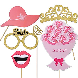 Kotbs 52pcs Wedding Photo Booth Props, Bachelorette Party Photo Booth Prop Kit for Bridal Shower, Engagement and Valentines Party, Photobooth Props Wedding Party Supplies