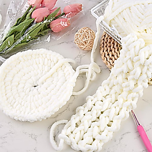 6 Pieces Plush Yarn, Soft Velvet Yarn Chenille Yarn for Crocheting Super Bulky 300g (328yds) Baby Blanket Yarn, Milk White Yarn for Knitting Sweaters, Scarves, Shawls, Cushions, DIY Crafts